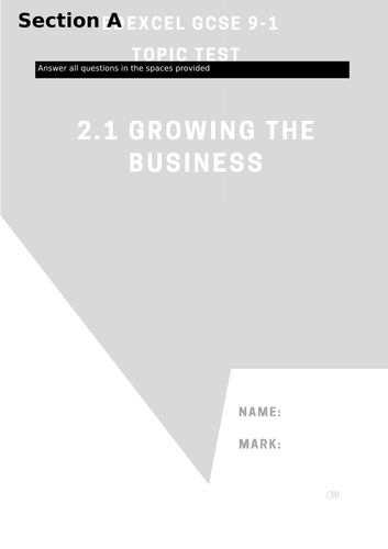 GCSE Edexcel 2.1 Growing the Business End of Topic Test | Teaching ...