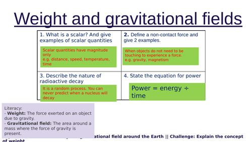 AQA Weight and Gravitational Fields | Teaching Resources