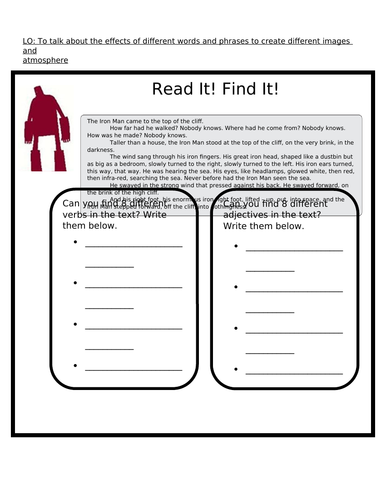 Reading Comprehension - The Iron Man (Week 1) | Teaching Resources