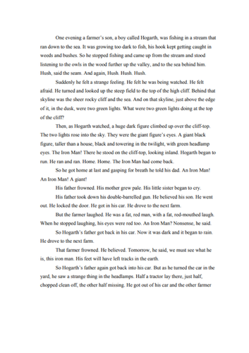 Reading Comprehension - The Iron Man (Week 1) | Teaching Resources