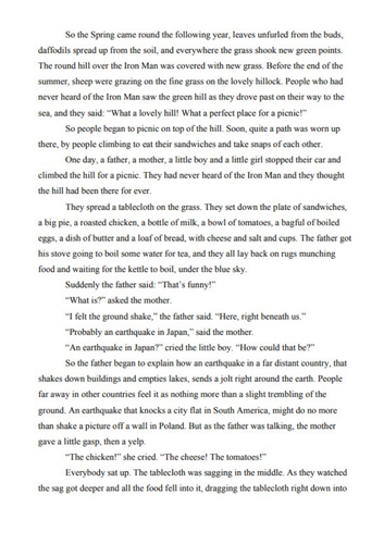 Reading Comprehension - The Iron Man (Week 2) | Teaching Resources