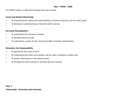 Complete Year 7 PSHE lessons and SOW (Suitable for Middle East and ...