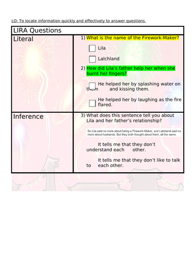 Reading Comprehension - The Firework Maker's Daughter (Week 1 ...