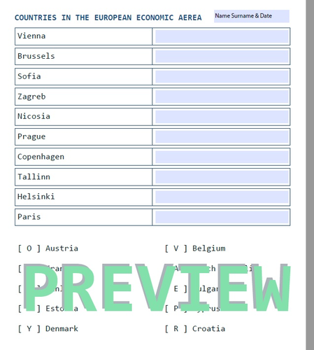 EUROPEAN UNION - CAPITALS QUIZ | Teaching Resources