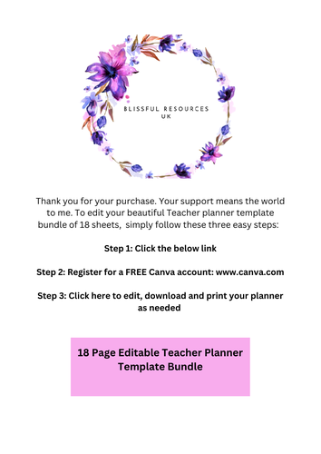 Digital Printable Teacher Planner Bundle Template, Editable PDF ...