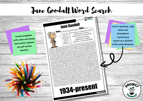 Jane Goodall Word Search | Teaching Resources