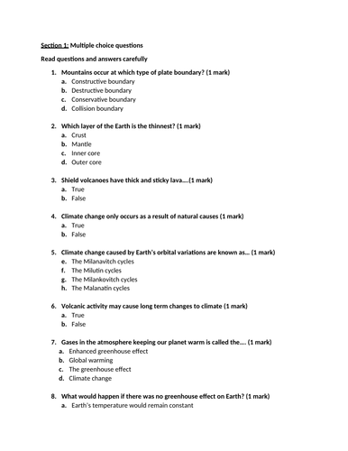 KS3 End of Year assessment - Natural hazards, climate change ...