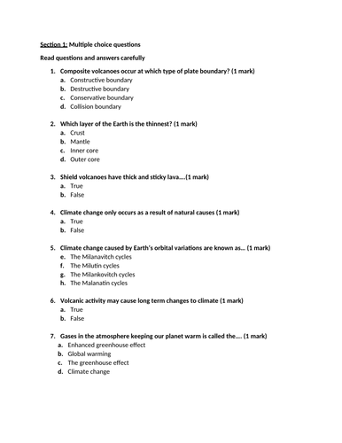 KS3 End of Year assessment - Natural hazards, climate change ...