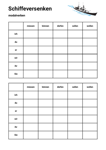 Battleships Game German Modal Verbs | Teaching Resources