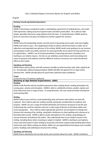 Year 5 Detailed Reports for English and Maths | Teaching Resources