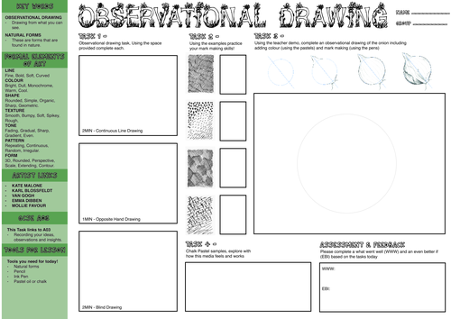 Art Observational Drawing Worksheet | Teaching Resources