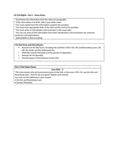 US Civil Rights - Part 1 - Essay Notes – IGCSE – Paper 1 | Teaching ...