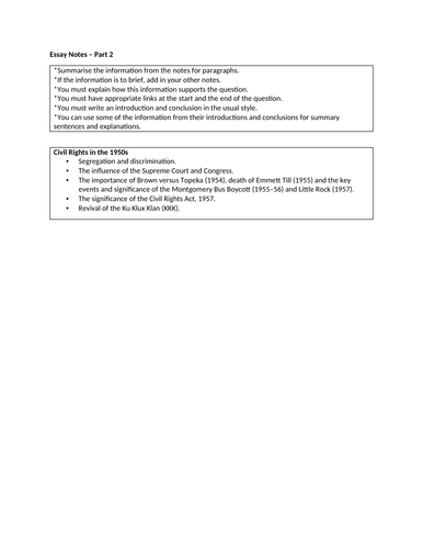 US Civil Rights - Part 2 - Essay Notes – IGCSE – Paper 1 | Teaching ...