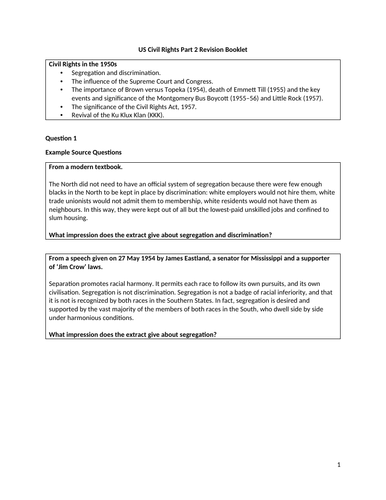 US Civil Rights – Part 2 - Revision Booklet – Paper 1 - IGCSE ...