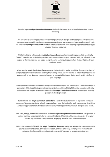 mAgIc curriculum generator | Teaching Resources