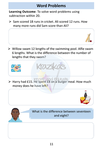 Aqa Entry Level 1 Maths Subtraction Within 20 Teaching Resources