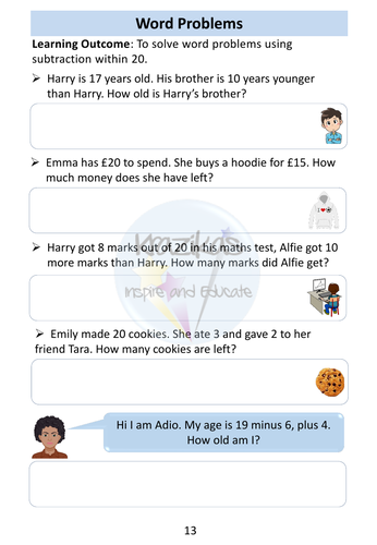 AQA Entry Level 1 Maths - Subtraction Within 20 | Teaching Resources