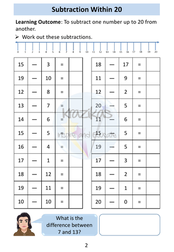 Aqa Entry Level 1 Maths Subtraction Within 20 Teaching Resources