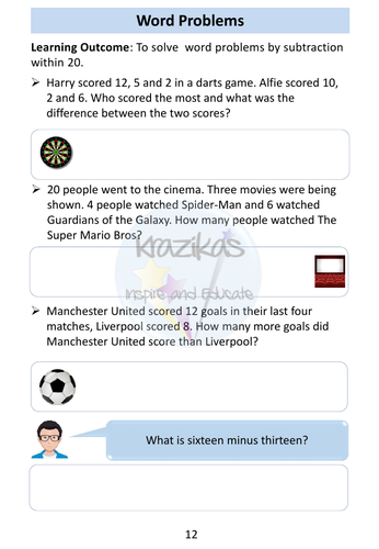 AQA Entry Level 1 Maths - Subtraction Within 20 | Teaching Resources
