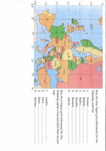 4 and 6 figure grid referencing (europe) | Teaching Resources