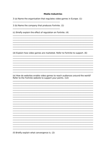 Eduqas GCSE Media Studies Video Games Exam Questions - Fortnite ...