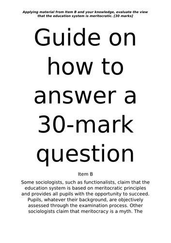 How to answer a 30 mark question? Sociology (Education) ALevel AQA ...
