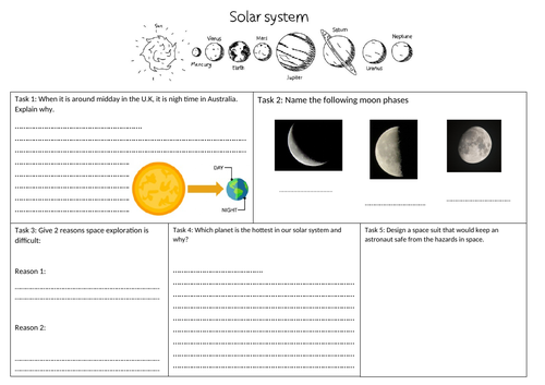 Solar system info sheet and matching questions | Teaching Resources