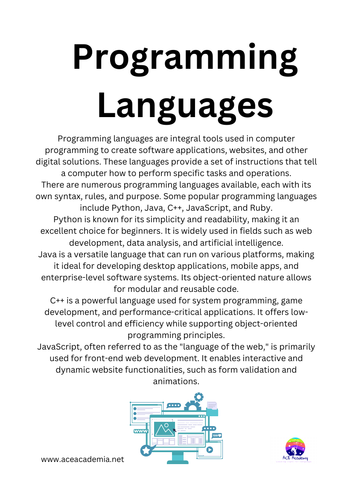 Programming Languages Computing GCSE | Teaching Resources