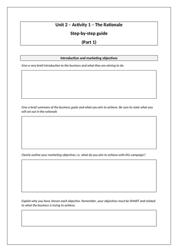 Unit 2: Developing a Marketing Campaign - Activity 1 - The Rationale ...