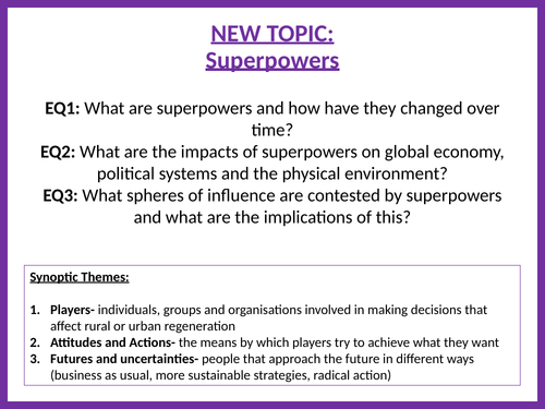Superpowers Edexcel Alevel Geography - EQ1 Lessons and Resources ...