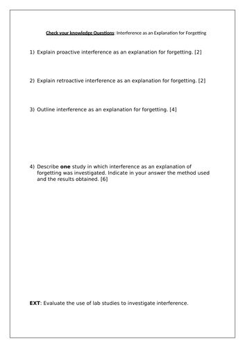 A-Level Psychology - INTERFERENCE THEORY AS AN EXPLANATION FOR ...