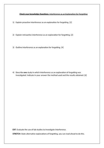 A-Level Psychology - INTERFERENCE THEORY AS AN EXPLANATION FOR FORGETTING [Memory Topic ...