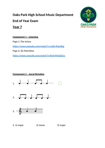 MUSIC KS3 End Of Year Exam - Year 8 | Teaching Resources