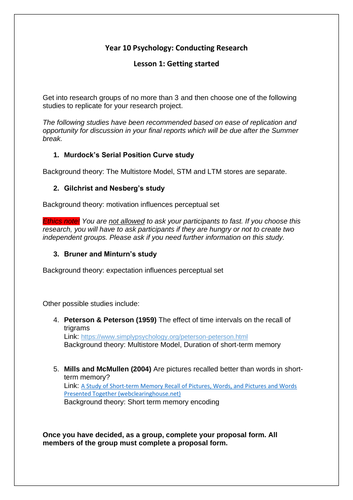 Research Methods: Conducting your own psychological experiment ...