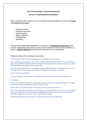 Research Methods: Conducting your own psychological experiment ...