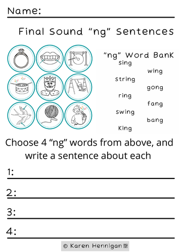 “ng” Digraph Final Sound Sentence Worksheet | Teaching Resources