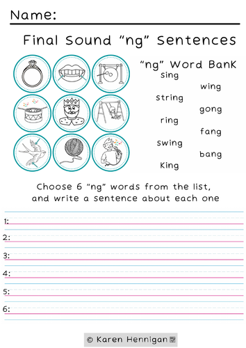“ng” Digraph Final Sound Sentence Worksheet | Teaching Resources