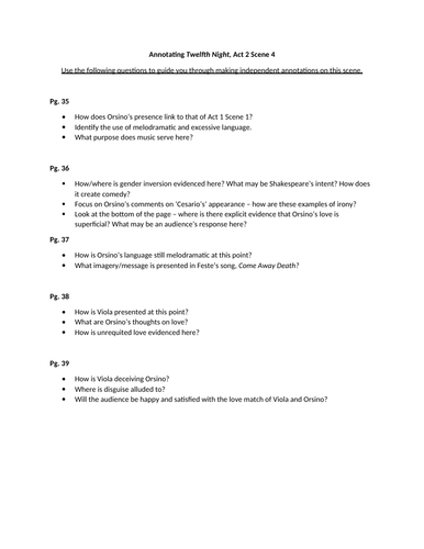 Twelfth Night - Act 2 | Teaching Resources
