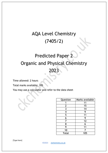 AQA A Level Chemistry Practice/Mock Paper 2 | Teaching Resources