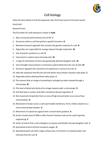 KS3/4 Cell biology word search | Teaching Resources