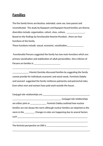 GCSE and A-Level sociology family | Teaching Resources