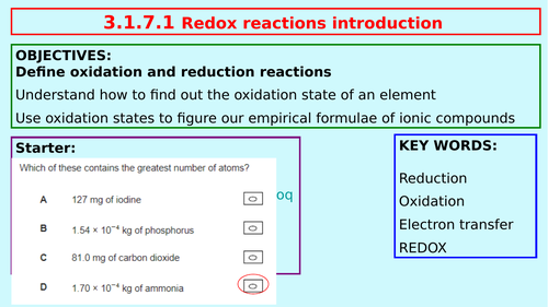 1. Redox reactions intro | Teaching Resources
