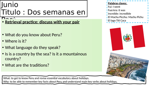 KS3 Spanish Peru project / Culture and holidays | Teaching Resources
