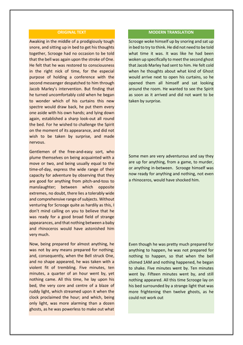 A Christmas Carol Stave Three Modern Translation Teaching Resources