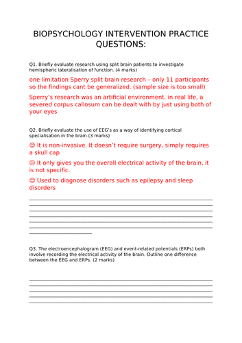 AQA Psychology Biopsychology | Teaching Resources