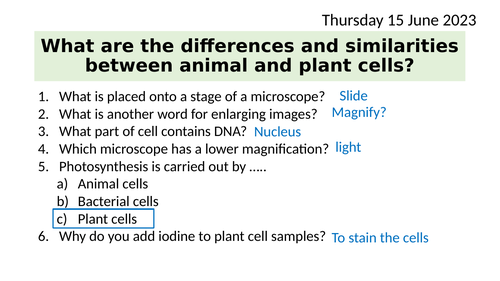 B1.1 + B1.2 - world of microscope + animal and plant cells | Teaching ...