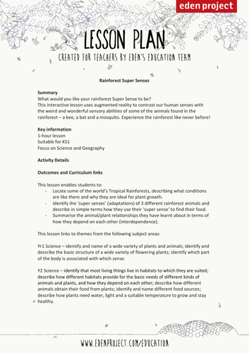 Rainforest Adaptations- Lesson Plan: Rainforest Super Senses | Teaching ...