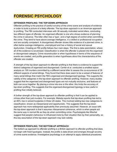 AQA A Level Psychology FORENSIC PSYCHOLOGY Essays | Teaching Resources AQA A Level Psychology FORENSIC PSYCHOLOGY Essays | Teaching Resources