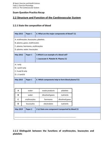 IB SEHS Topic 2 Exercise Physiology | Teaching Resources