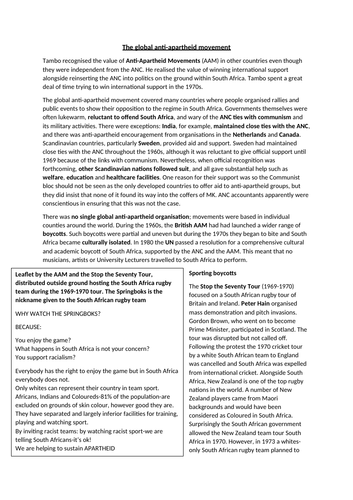 Lesson 4 - How did the ANC and Anti-Apartheid movement strengthen its ...